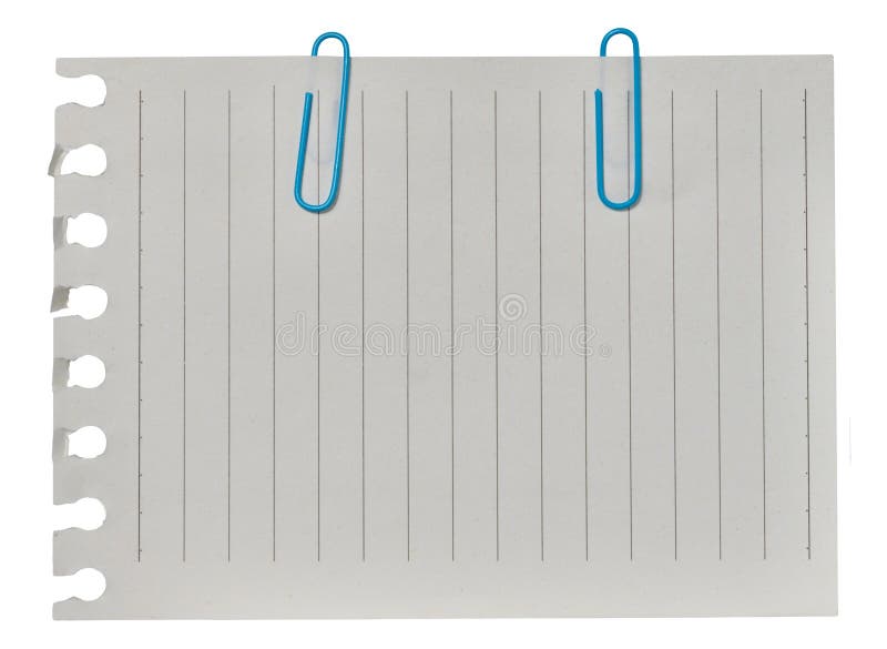 A Sheet of White Lined Paper Attached with Two Blue Paper Clips To a ...
