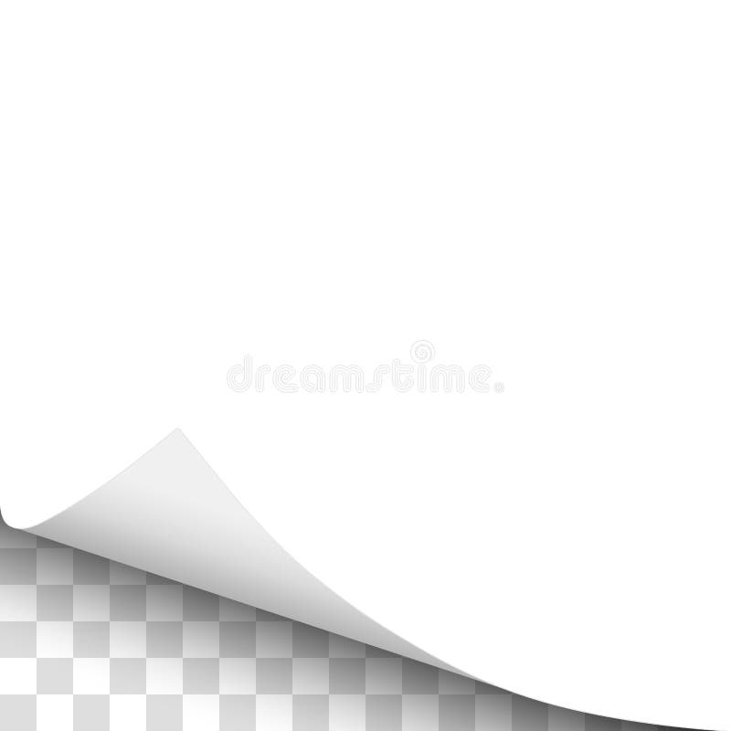 Sheet of White Paper with Curled Lower Left Corner, Soft Shadow and ...