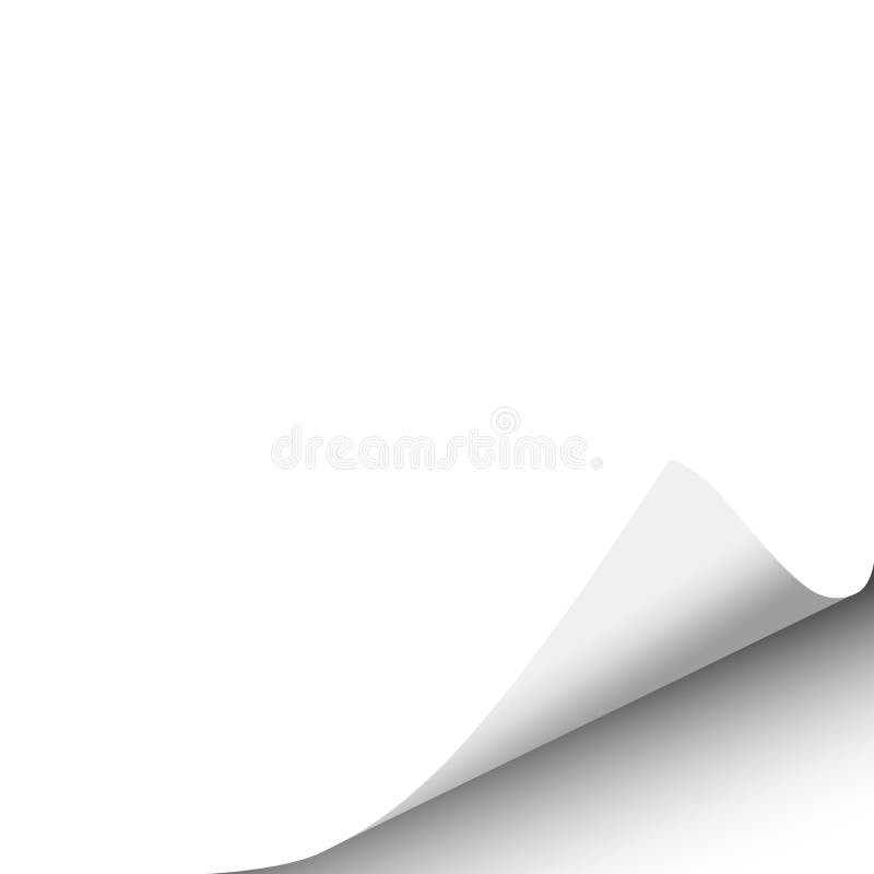 Sheet of White Paper with Curled Right Corner from the Bottom. Template ...