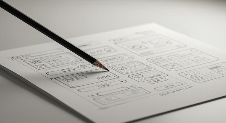 A Sheet of White Paper Features Hand-drawn Sketches of User Interface ...