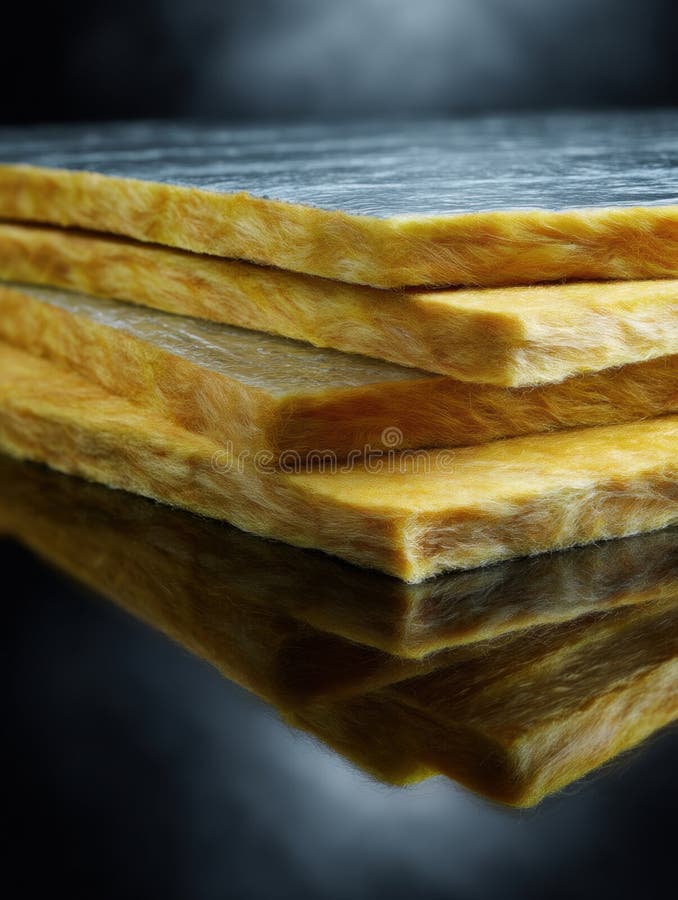 Glass Wool Insulation Sheets Reflecting Light in an Open Arrangement ...