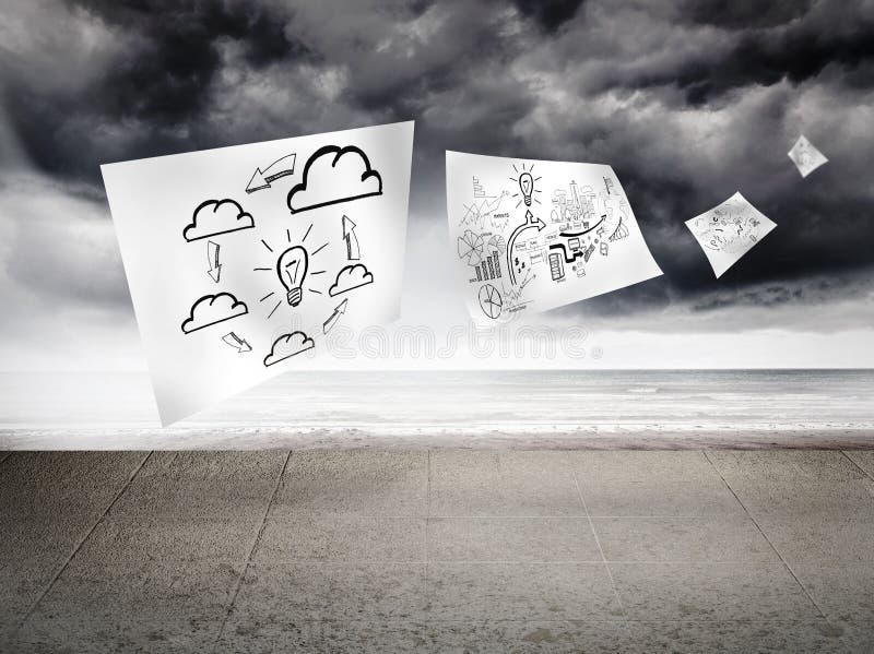 Sheets with Graphic Over Sky on Wall Stock Illustration - Illustration ...