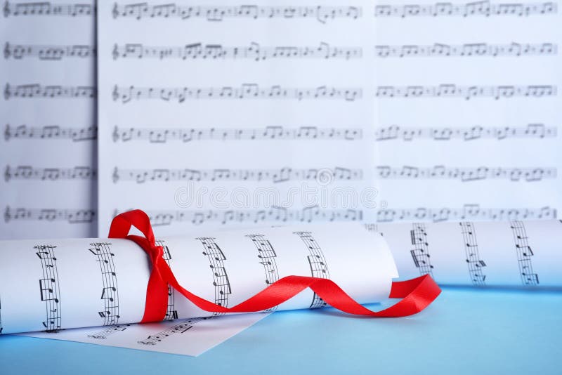 Sheets with Music Notes on Table. Stock Photo - Image of education ...