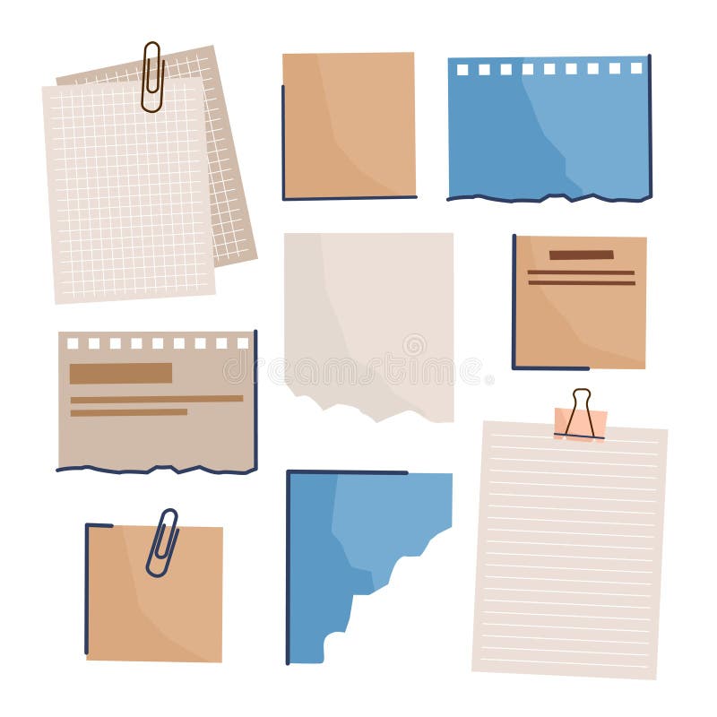 Sheets of Note Paper with Paper Clips and Adhesive Tape. Stock Vector ...