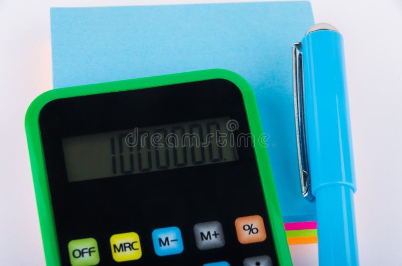Sheets for Notes, Pen and Calculator Stock Image - Image of green ...