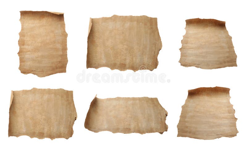 Sheets of Old Parchment Paper Isolated on White, Collage Stock Photo ...