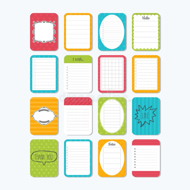 Sheets of Paper. Collection of Various Note Papers. Cute Design ...
