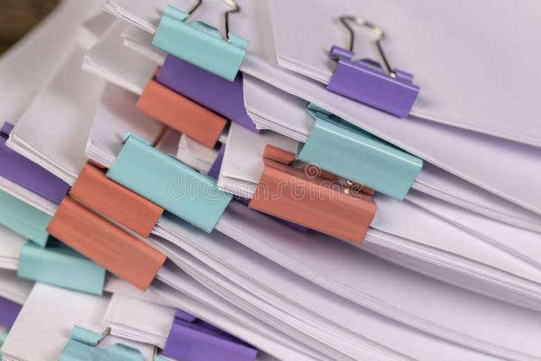 Sheets of Paper are Connected by Clips, Paper for Documents are Stock ...