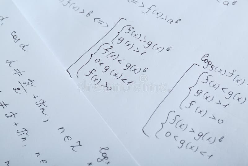 Sheets of Paper with Different Mathematical Formulas, Closeup Stock ...