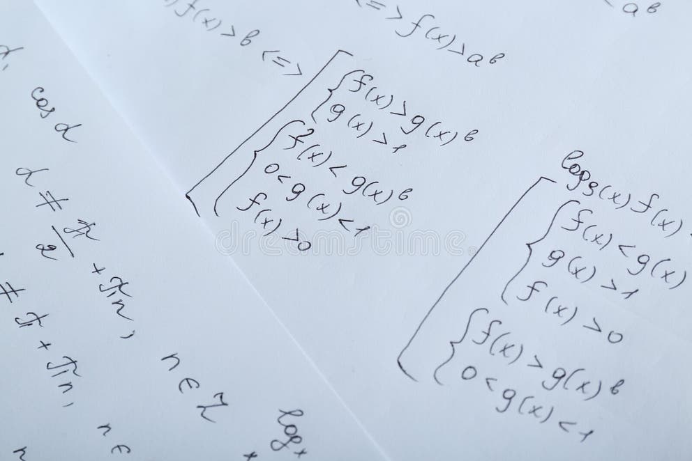 Sheets of Paper with Different Mathematical Formulas, Closeup Stock ...