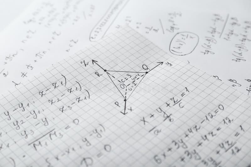 Sheets of Paper with Different Mathematical Formulas, Closeup Stock ...