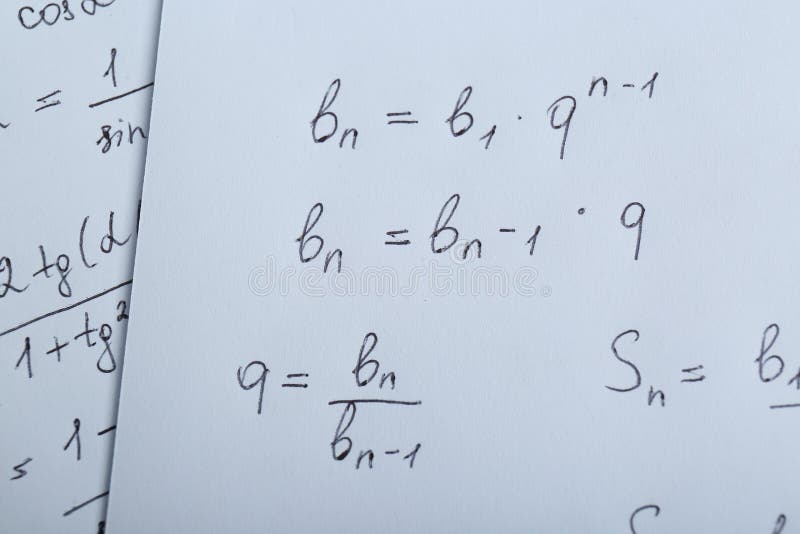Sheets of Paper with Different Mathematical Formulas, Top View Stock ...