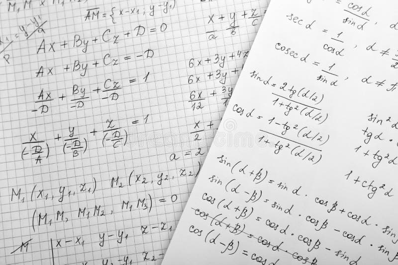 Sheets of Paper with Different Mathematical Formulas, Top View Stock ...