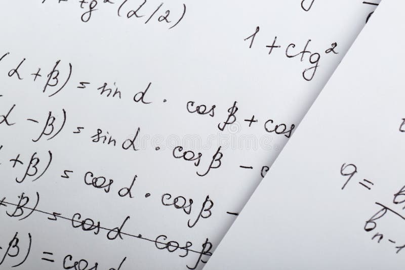Sheets of Paper with Different Mathematical Formulas, Top View Stock ...