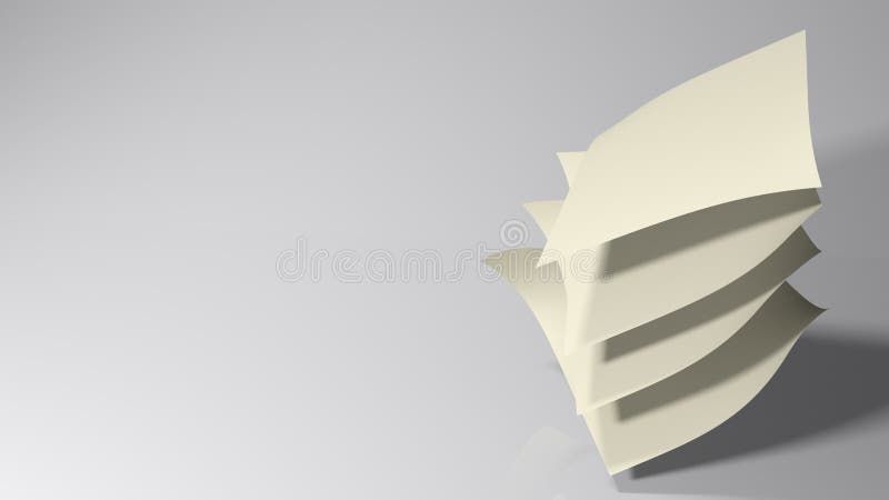 Sheets of Paper Falling Over a White Desk - 3D Rendering Illustration ...