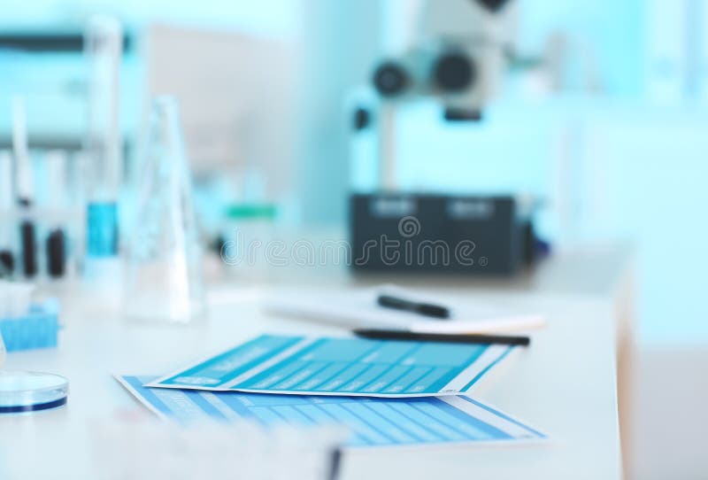 Sheets of Paper with Test Results on Table in Laboratory Stock Image ...