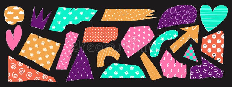 Sheets of Paper with Torn Shapes with Funny Pattern. Design Elements ...
