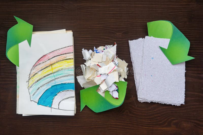 Sheets of Paper and a Zero Waste Sign are on the Table. Paper Recycling ...