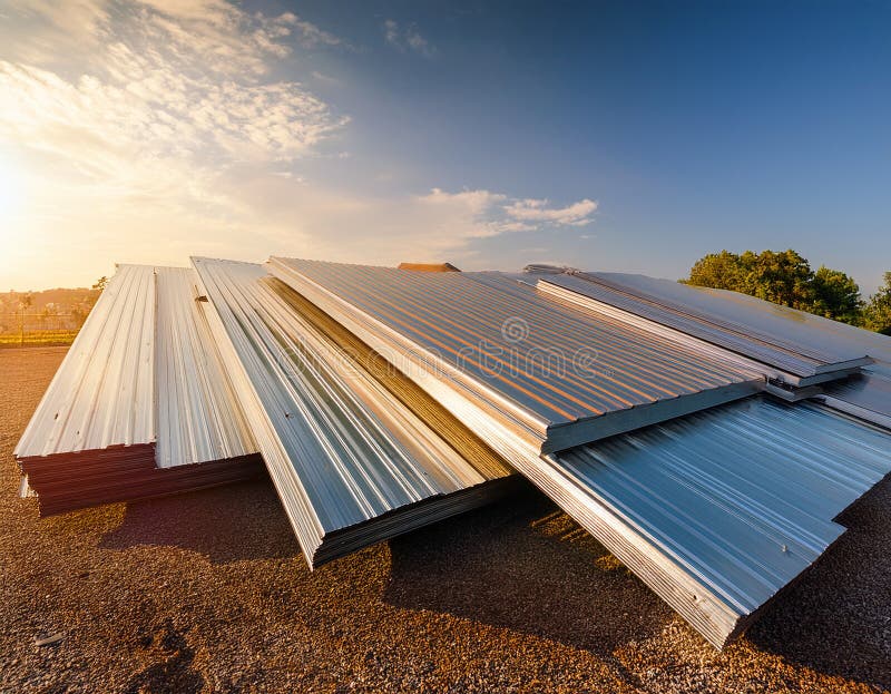 Sheets of Reflective Aluminum Panels Resting at an Incline, Glowing ...