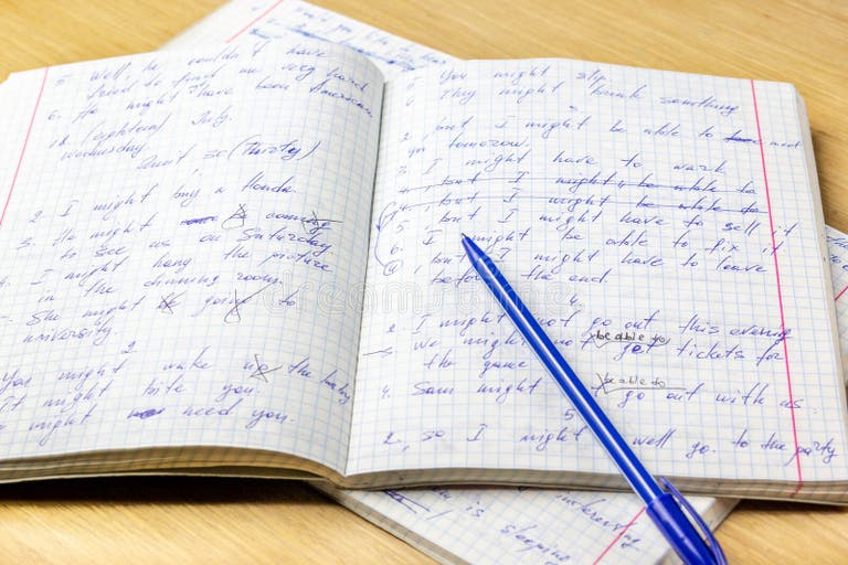 Sheets of School Student Notebook Scribbled with a Blue Ballpoint Pen ...
