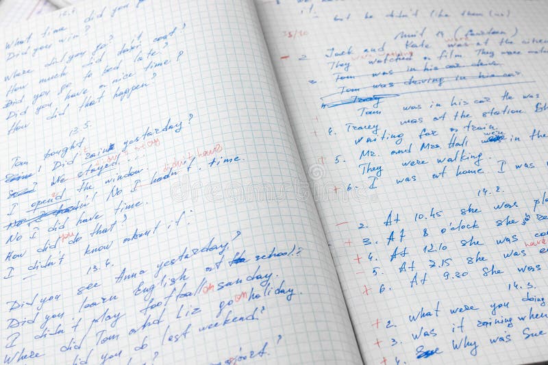Sheets of School Student Notebook Scribbled with a Blue Ballpoint Pen ...