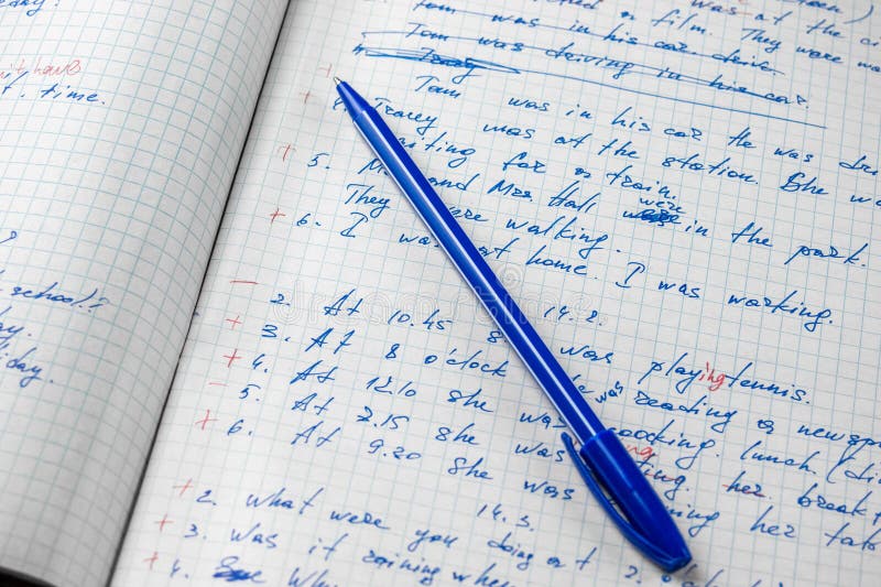 Sheets of School Student Notebook Scribbled with a Blue Ballpoint Pen ...