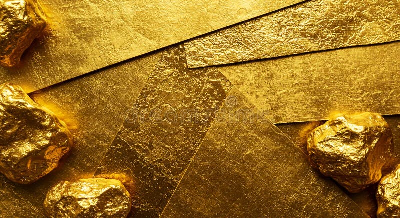 Sheets of Textured Gold Overlap, Creating a Layered Pattern. Four ...