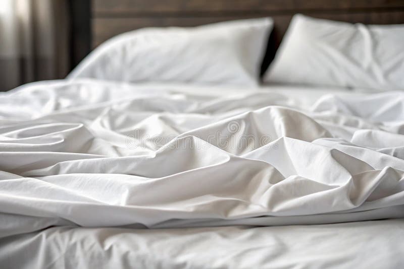 Sheets of Unmade Bed. White Cotton Sheets of an Unmade Bed Stock Photo ...
