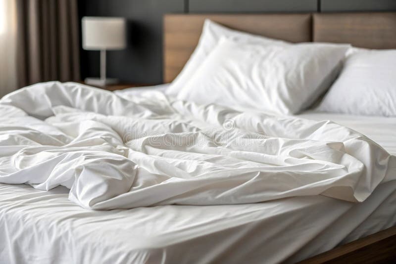 Sheets of Unmade Bed. White Cotton Sheets of an Unmade Bed Stock Image - Image of blue, ideas ...