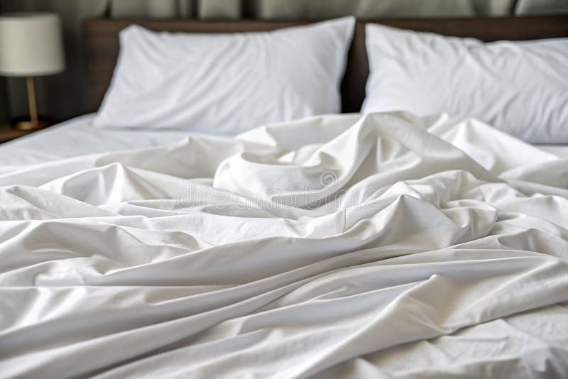 Sheets of Unmade Bed. White Cotton Sheets of an Unmade Bed Stock Image ...