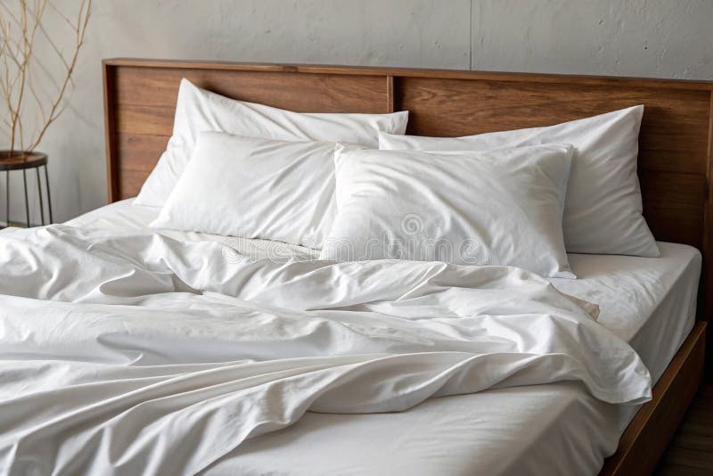 Sheets of Unmade Bed. White Cotton Sheets of an Unmade Bed Stock Image ...