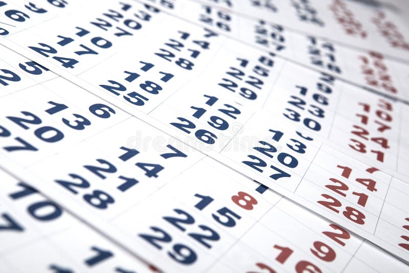 Sheets of Wall Calendar with the Number of Days Stock Photo - Image of ...