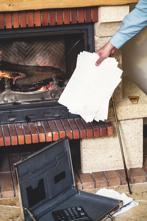 Sheets of Paper Burning in Fire of Fireplace. Stock Image - Image of ...