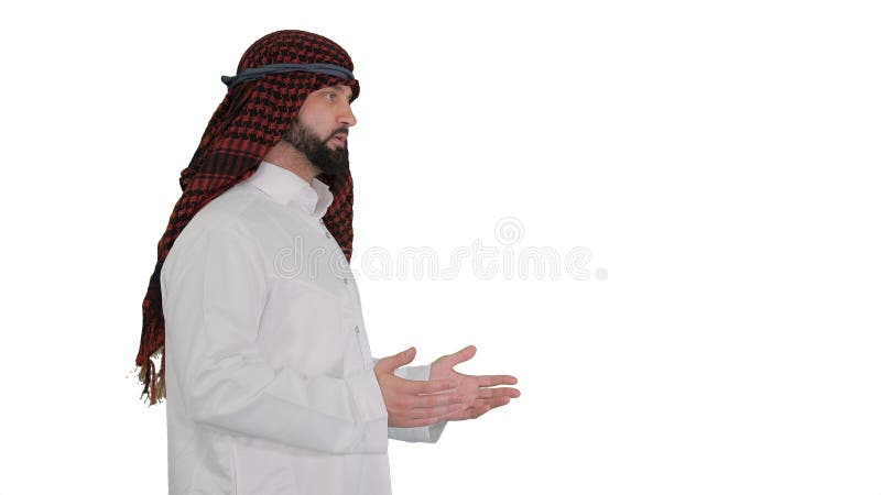 Sheikh Standing and Telling a Story on White Background. Stock Image ...