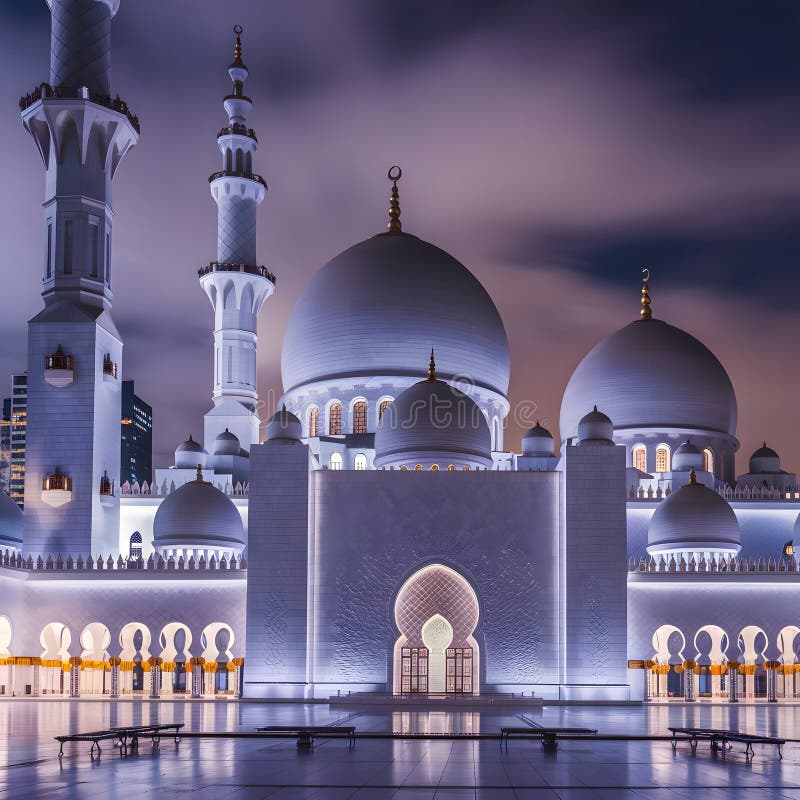 Sheikh Zayed Grand Mosque at Night and Mosque Stock Image - Image of ...
