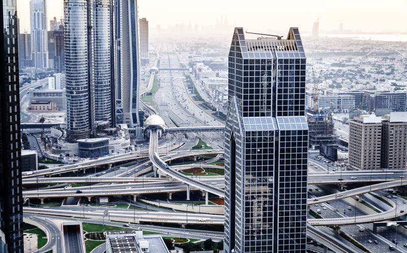 Sheikh Zayed Road in Dubai stock image. Image of emirates - 152429275