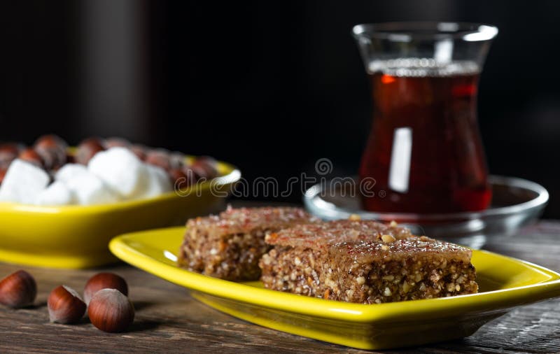 Sheki halva with black tea stock image. Image of black - 158251879