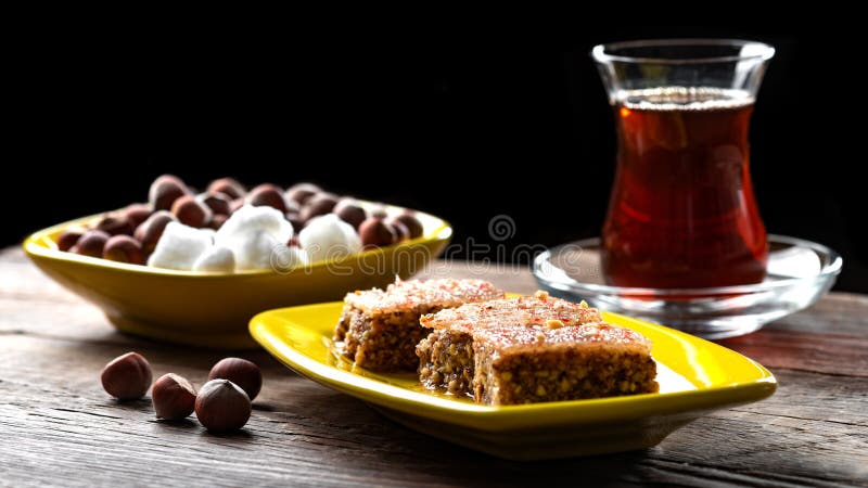 Sheki halva with black tea stock image. Image of colorful - 158251893