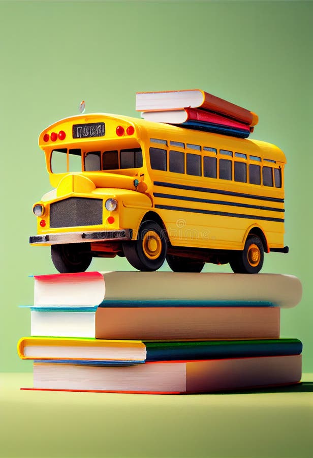 Shelf with Books with School Bus Stock Illustration - Illustration of ...