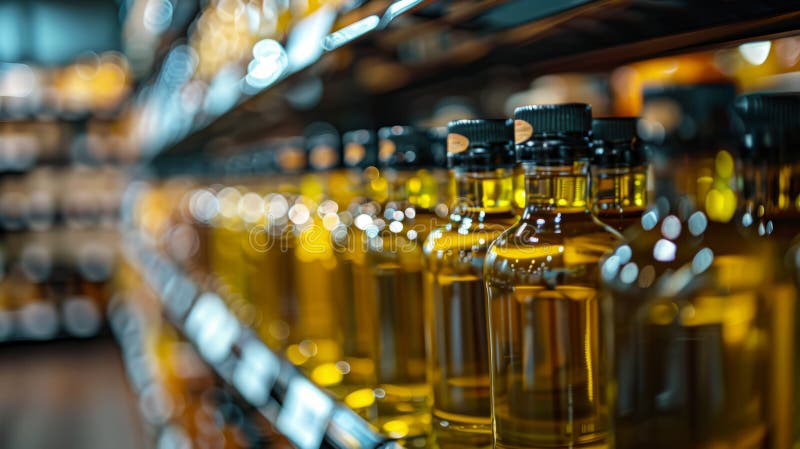 Shelf with Bottles of Cooking Oil in a Grocery Store Stock Image ...