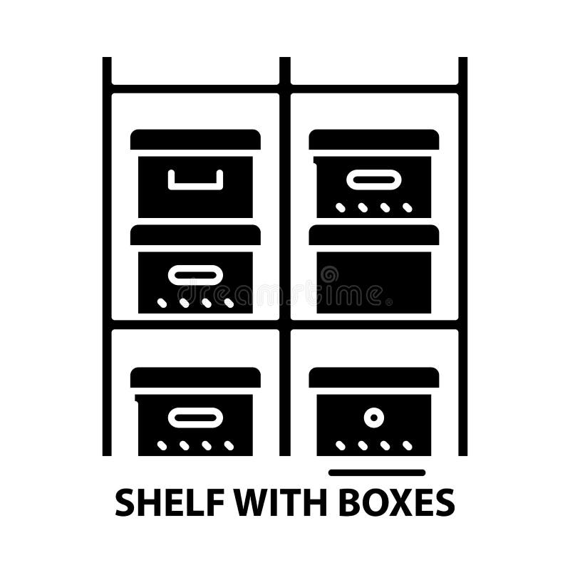 Shelf with Boxes Icon, Black Vector Sign with Editable Strokes, Concept ...