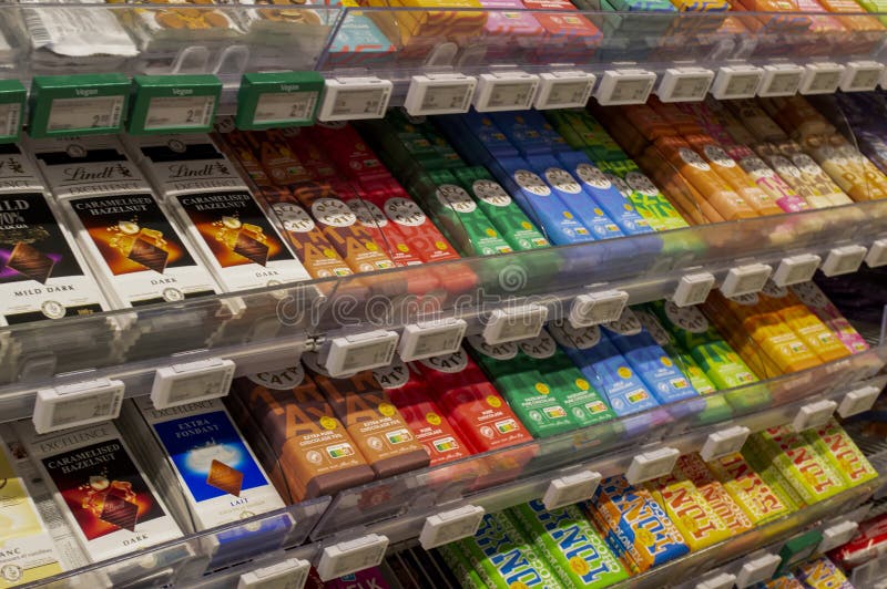 Shelf with Chocolates at the AH Supermarket at Amsterdam the ...