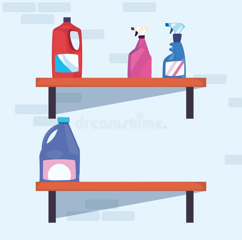 Shelf with Cleaning Supplies and Bottle Stock Illustration ...
