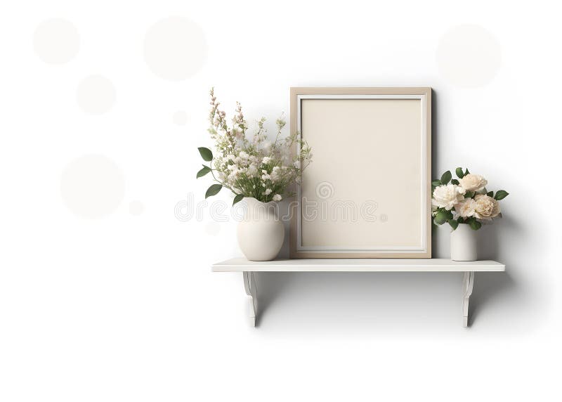Shelf Empty Frame Neutral Flowers Copy Space Creative Workspace Stock ...