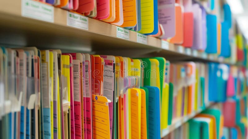 Shelf with File Folders in a Archives. Patient History Document in ...