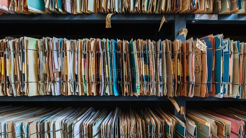 Shelf with File Folders in a Archives. Patient History Document in ...
