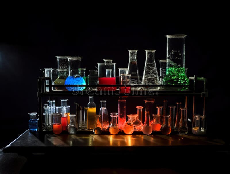 A Shelf Filled with Lots of Different Colored Flasks. AI Generative ...