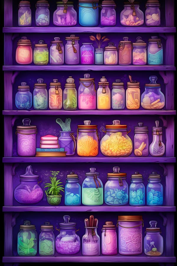 Shelf Filled with Lots of Different Jars and Jars Filled with Different ...