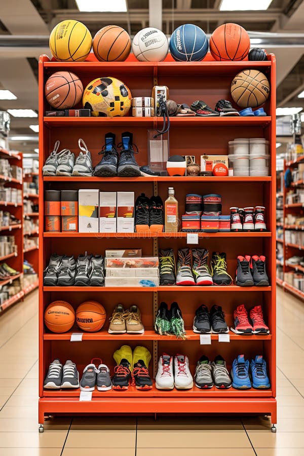 A Shelf Filled with Lots of Different Types of Sports Equipment in ... A Shelf Filled with Lots of Different Types of Sports Equipment in ...