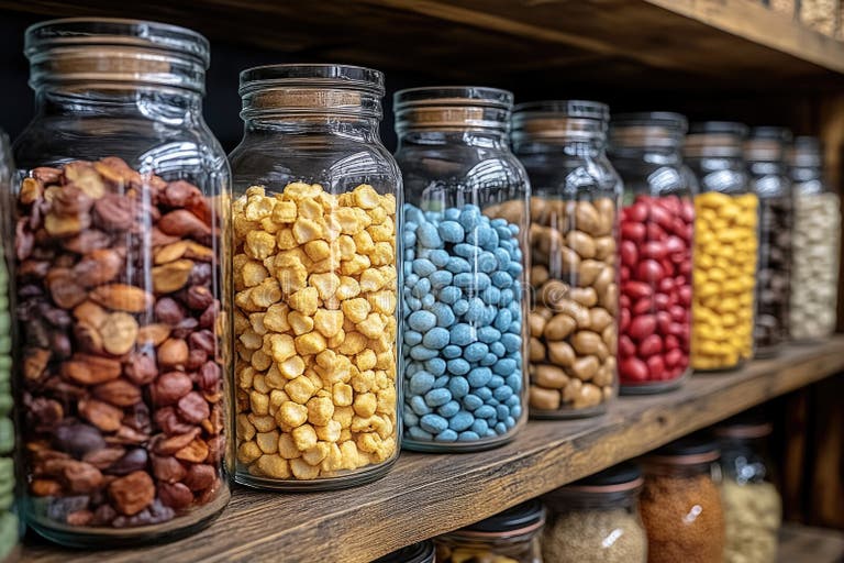 A Shelf Filled with Various Types of Nuts Including Peanuts, Almonds ...